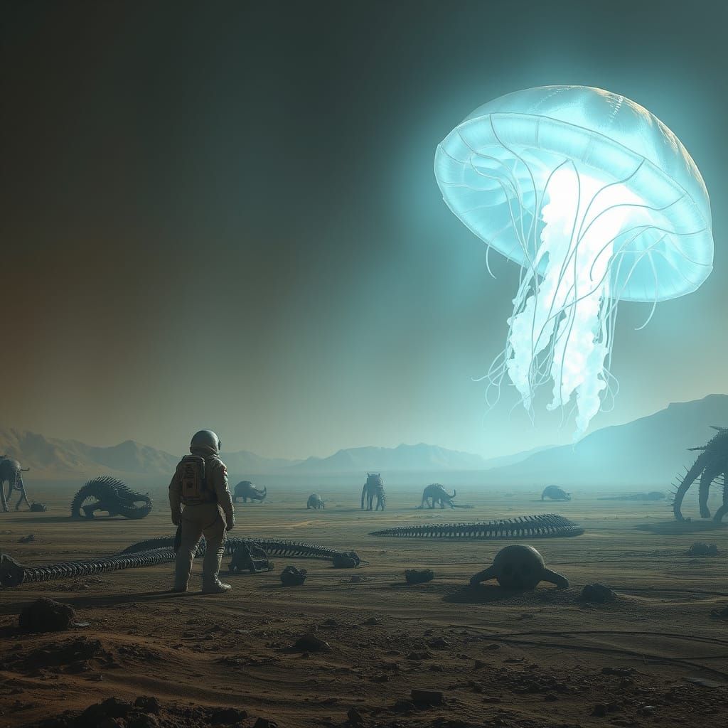 Explore the alien land view - Astronaut and Bioluminescent ...