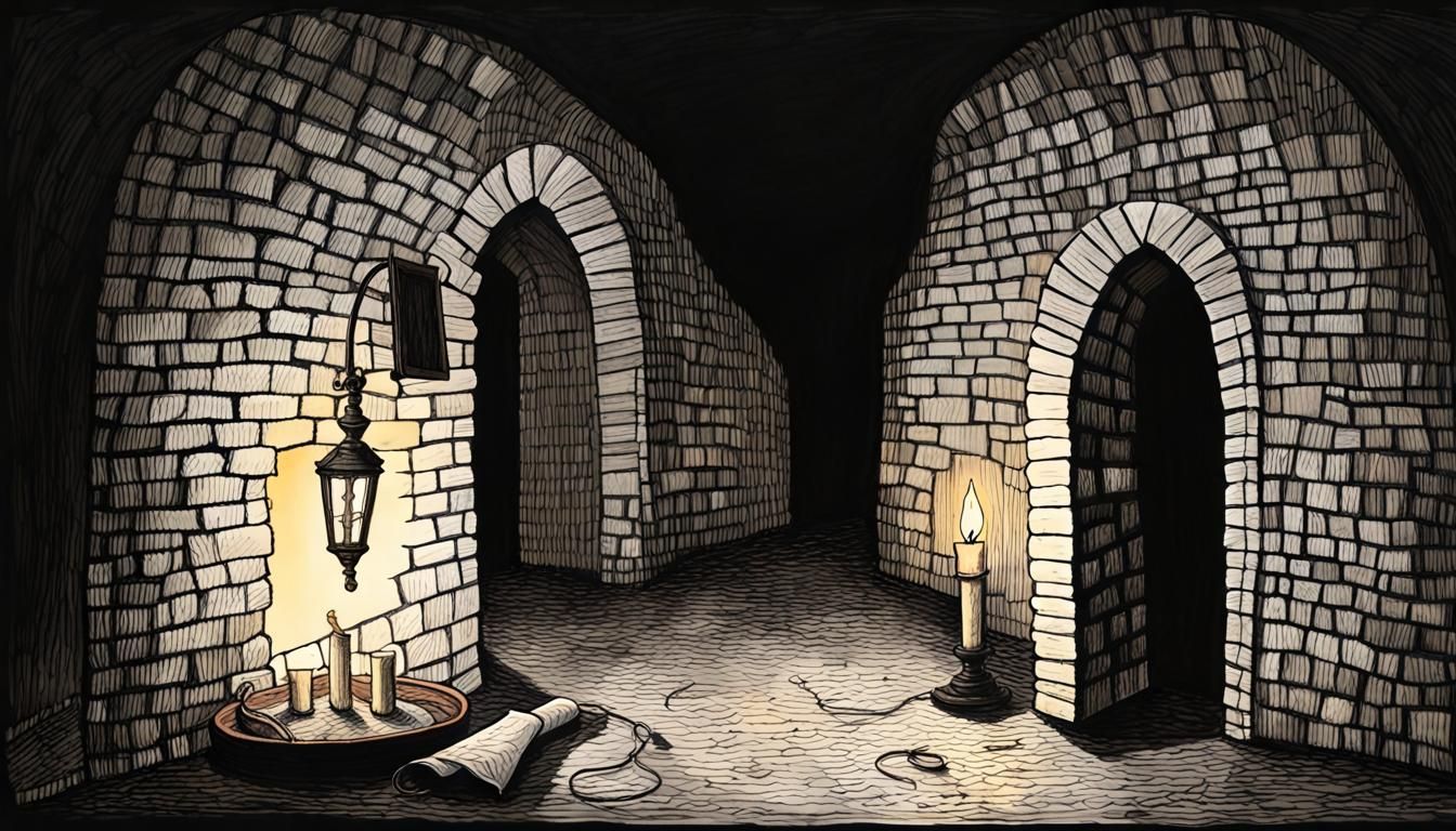 The final scene from "the Cask of Amontillado" by Edgar Allan Poe, lit ...