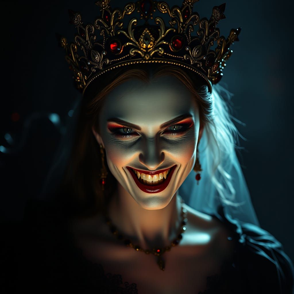 Gothic Vampire Queen Reigns Supreme in Dark, Haunt... - AI Art