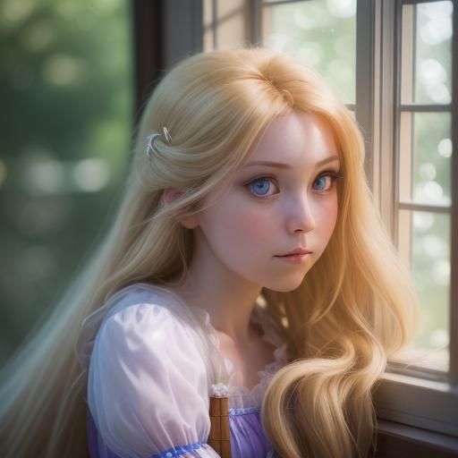 Rapunzel looking out a window. - AI Generated Artwork - NightCafe Creator