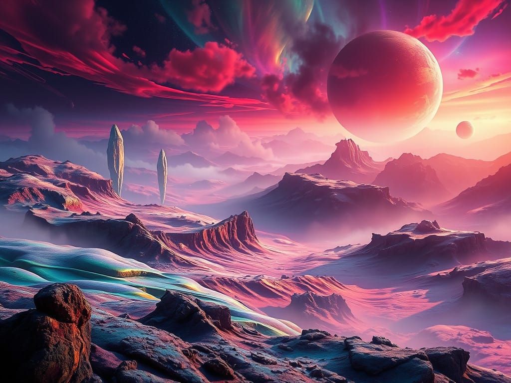 Dreamlike Alien Landscape in Vibrant, Surrealist C... - AI Art