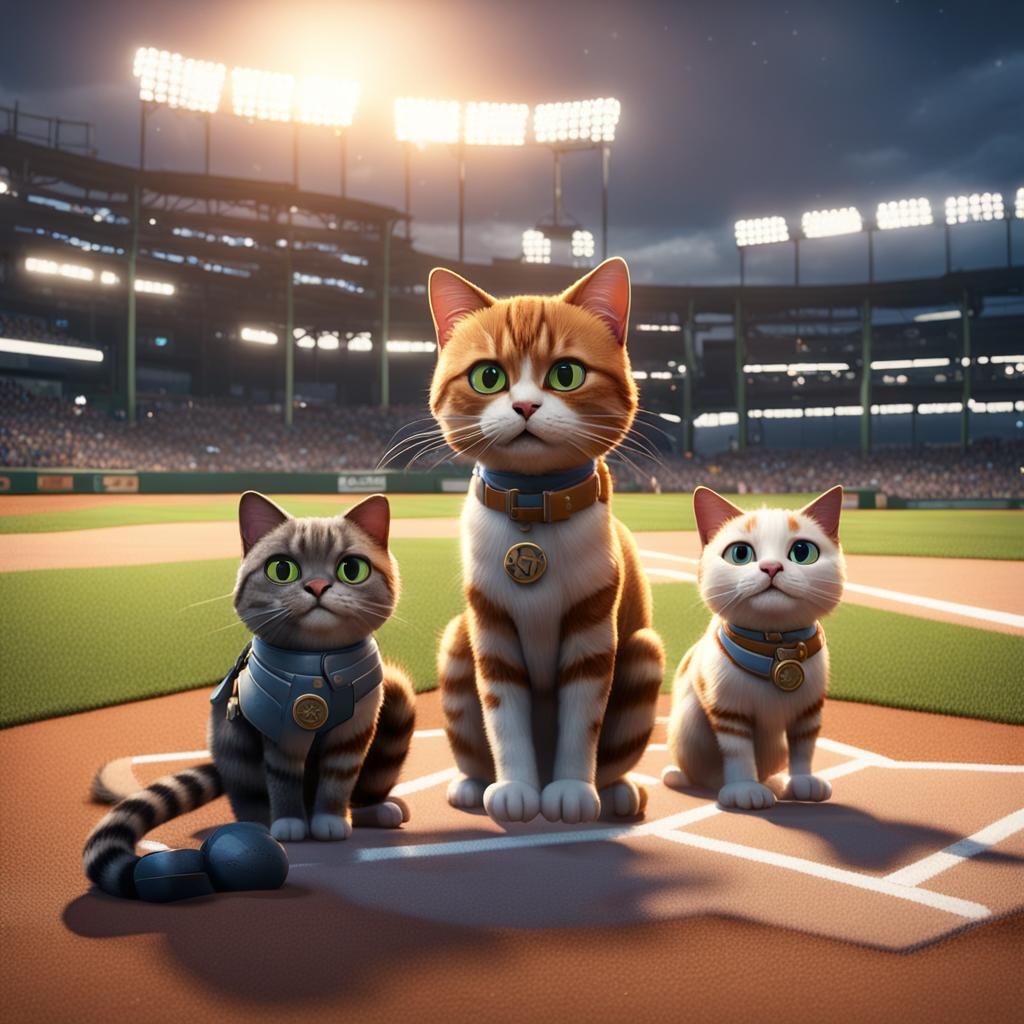 Cats Gathering At The Baseball Field For Home Run Derby - AI Generated ...