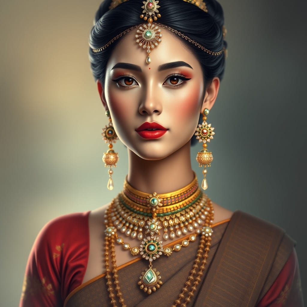 Regal Nepali Queen in Traditional and Futuristic A... - AI Art