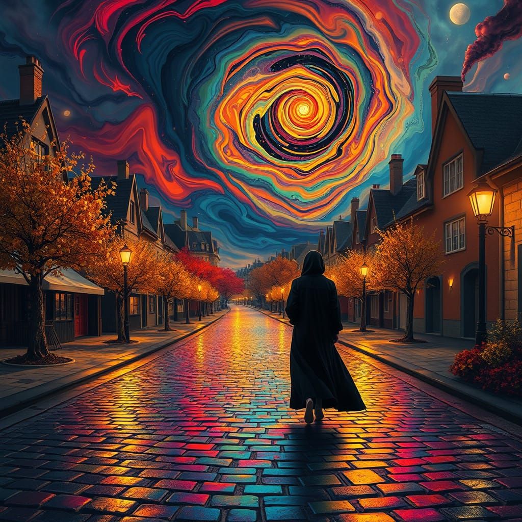 Dreamlike European Townscape in Vibrant Rainbow Hu... - AI Art