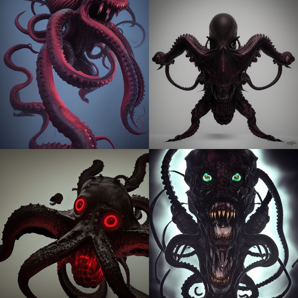 diabolic black octopus :: horror, eerie, sinister, tortured concept art ...