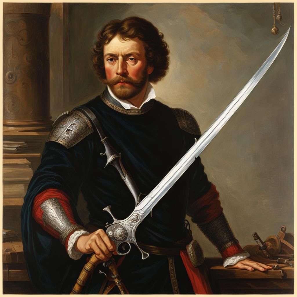 He first produced his pistol, then he produced his rapier.