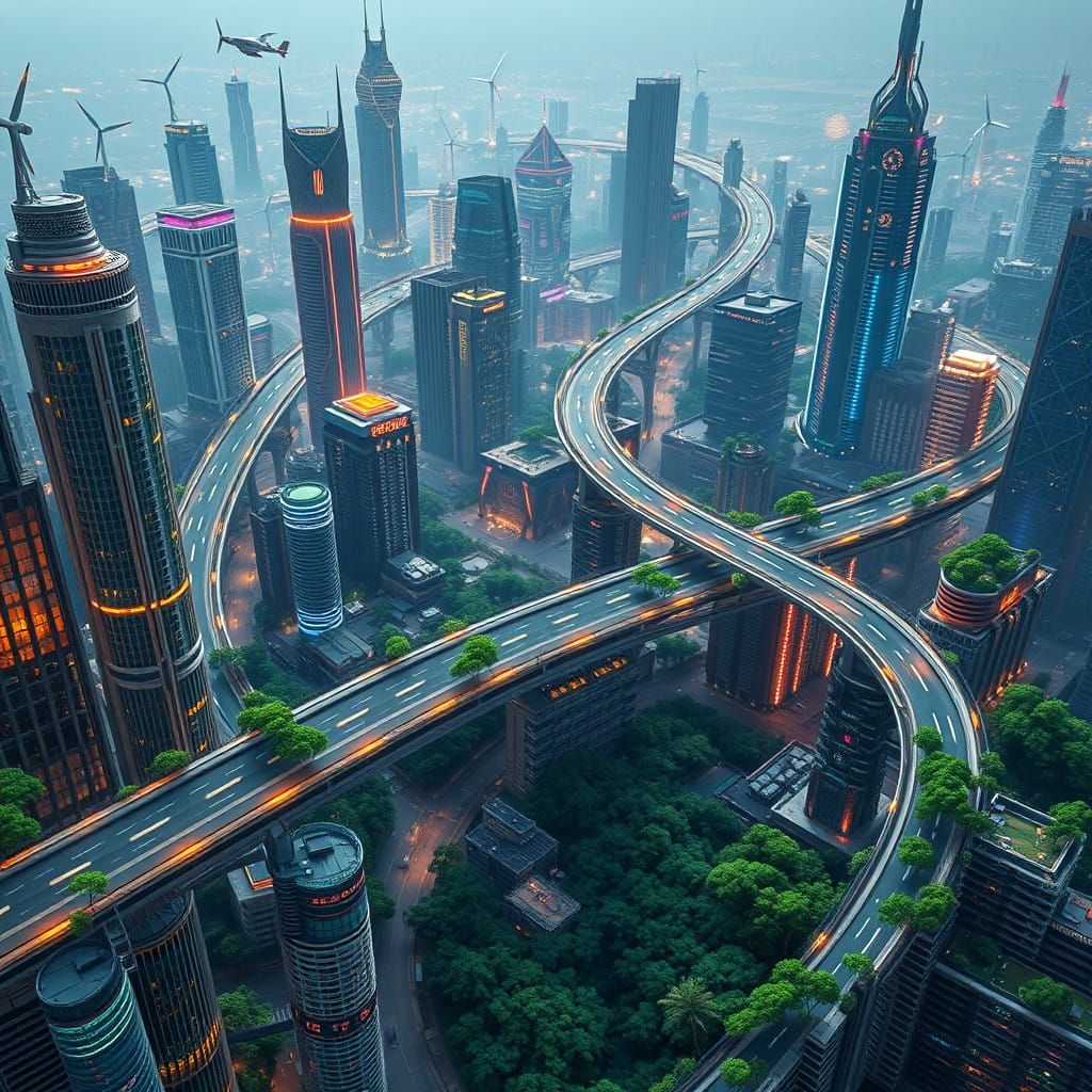 cyber solar city - Cyberpunk Solar Cityscape with Futuristic...