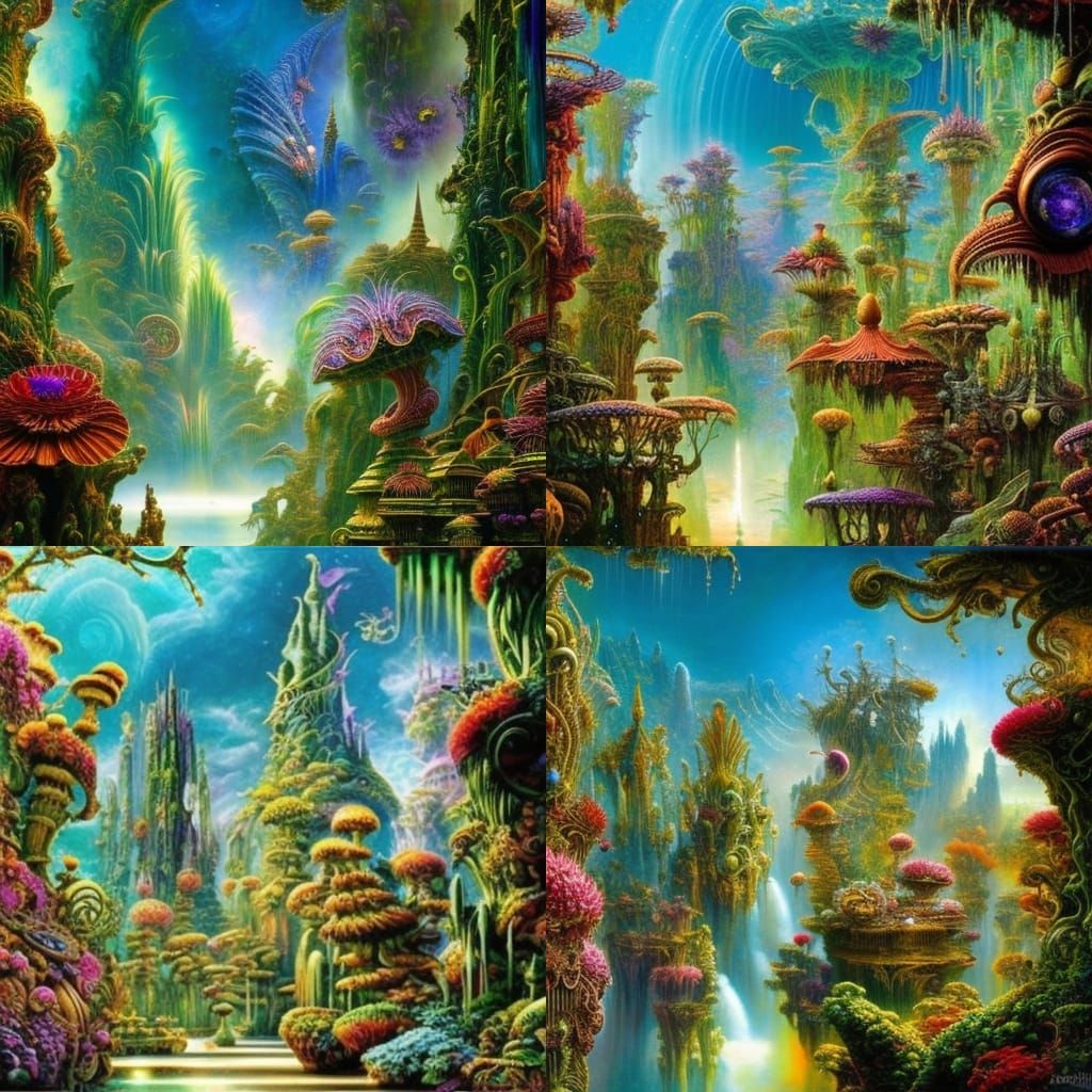 fantastical formations on an alien planet with lots of large ...