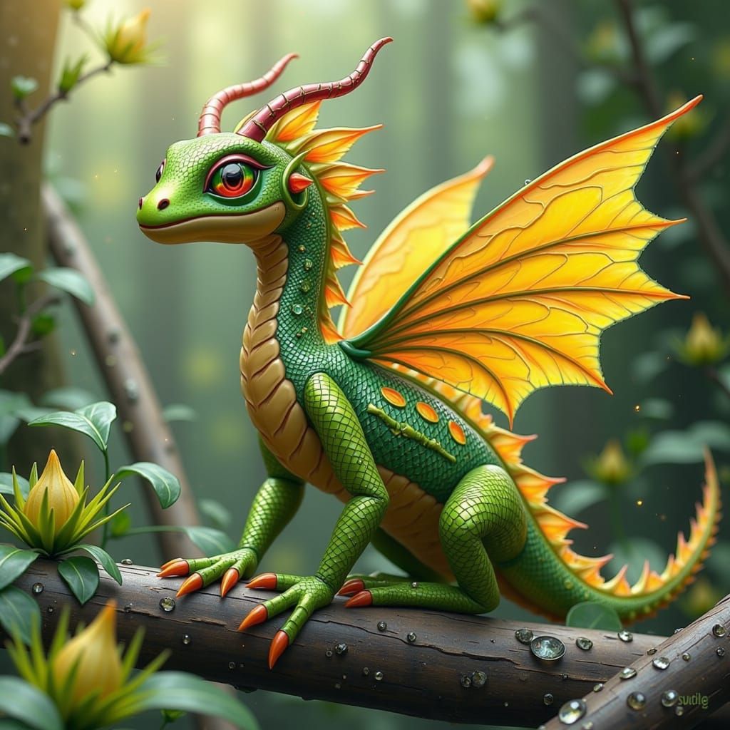 Whimsical Dragon Fae with Jackfruit Body - AI Art