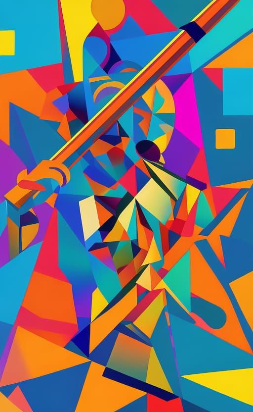 Krishna playing flute cubist painting, Neo-Cubism, layered overlapping ...