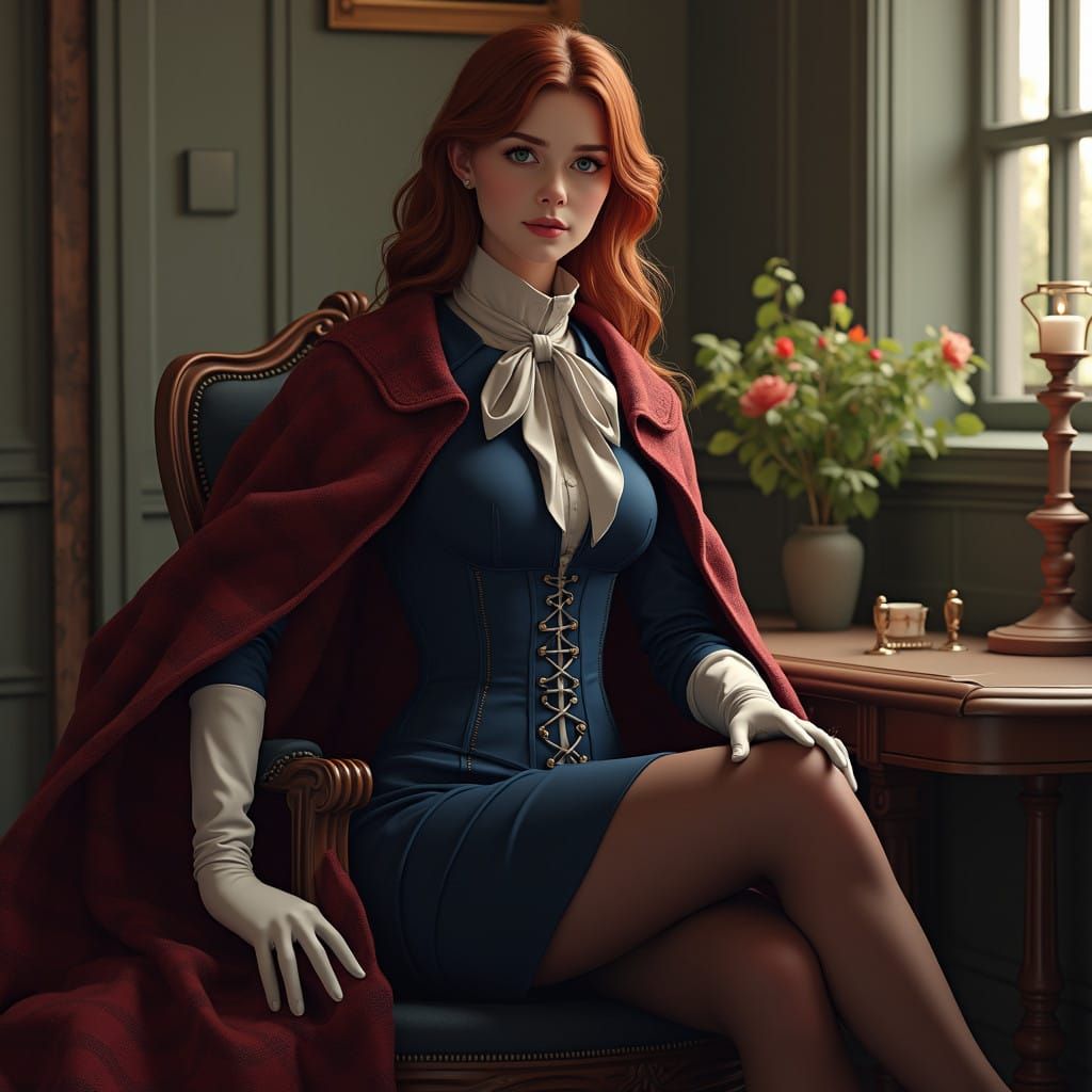 Demure young lady - Elegant Victorian Lady in a Bold, Enamel...