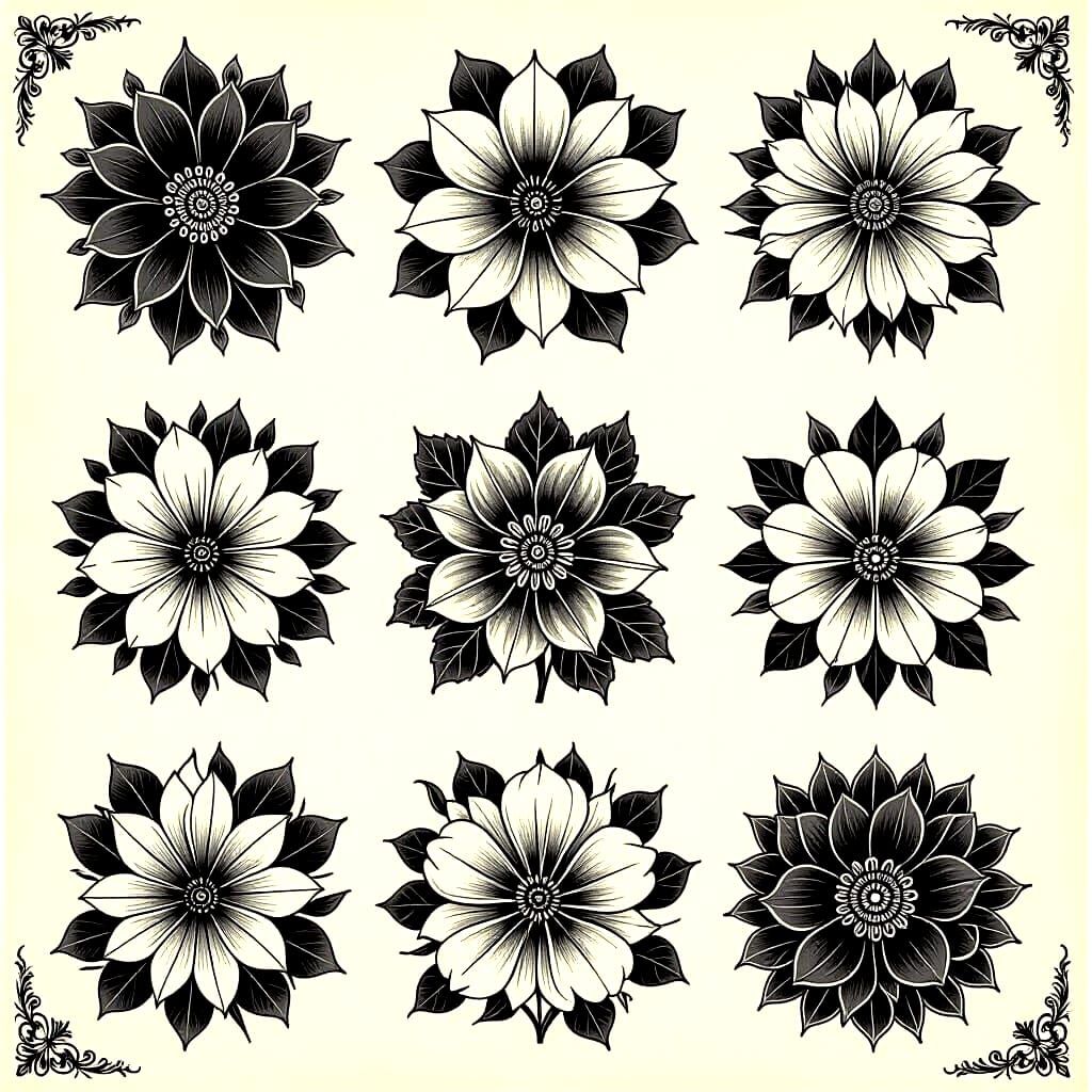 Tattoo sheet of flowers - Black and White Flower Tattoo Shee...