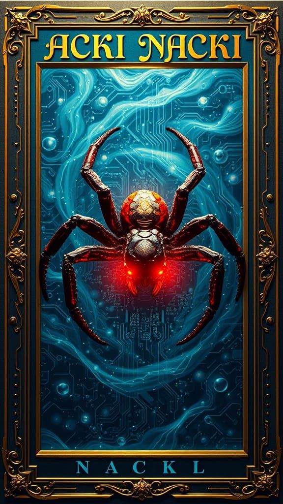 Golden Frame Card with Floating Water and Digital ... - AI Art