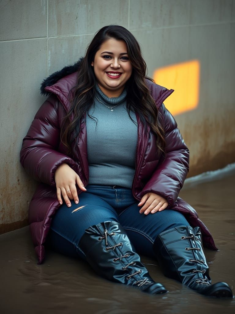 Elegant Obese Woman in Mud, Shining with Joy and W... - AI Art