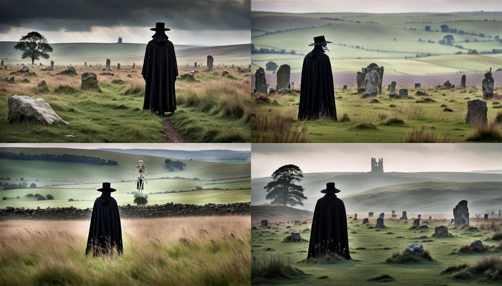 An open meadow on the English Moors with gothic stone outcroppings ...