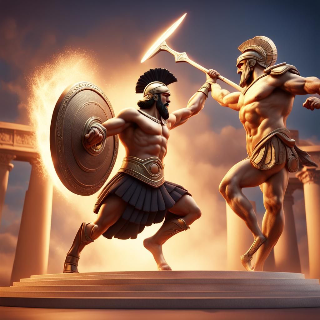 a Greek spartan fighting Zeus - AI Generated Artwork - NightCafe Creator
