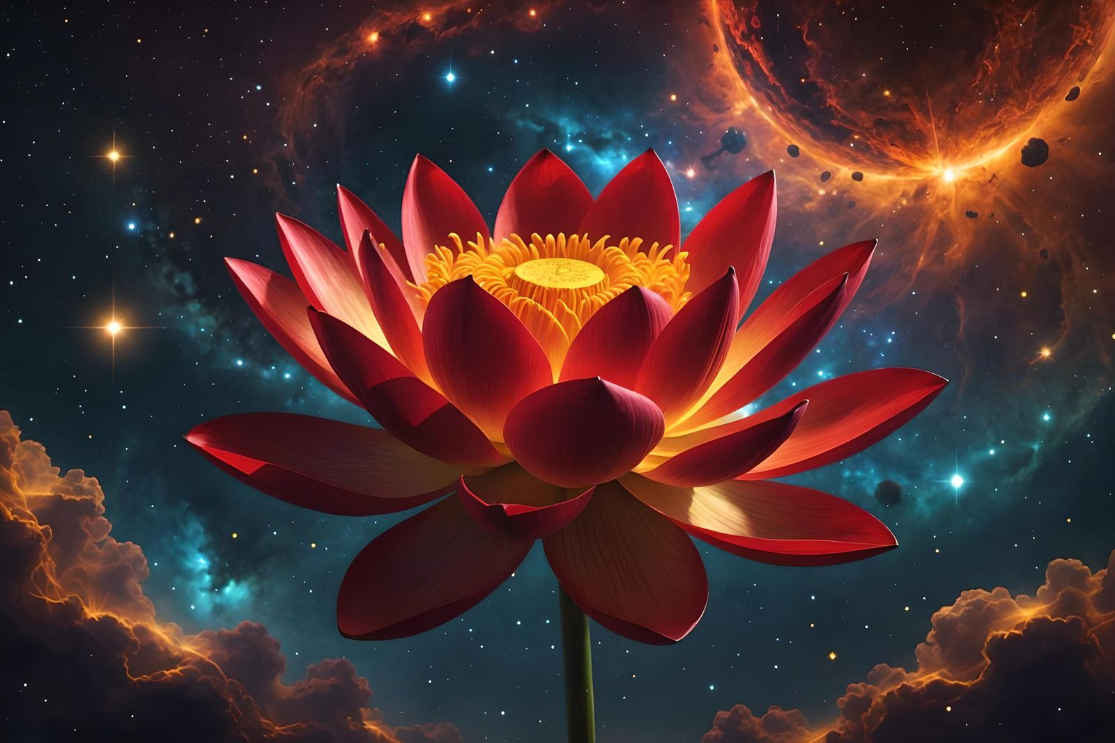 Red-gold lotus - AI Generated Artwork - NightCafe Creator