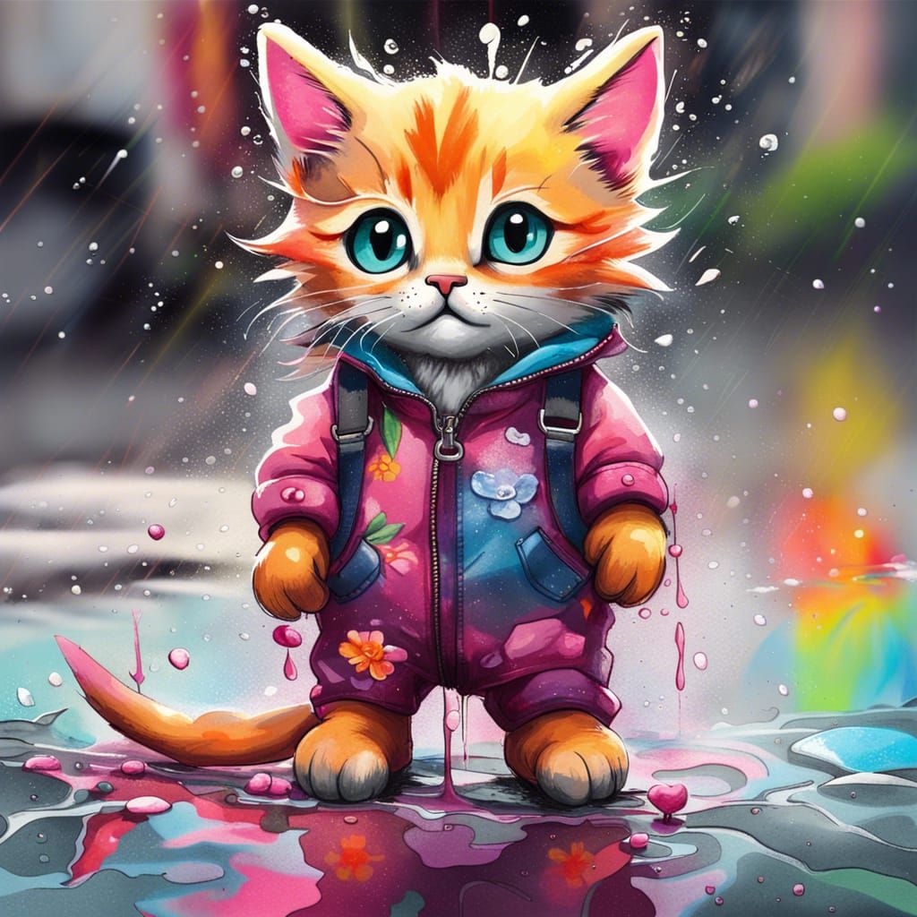 Kitten, overalls, fail, mistake, funny, flowers, rain, - AI Generated ...