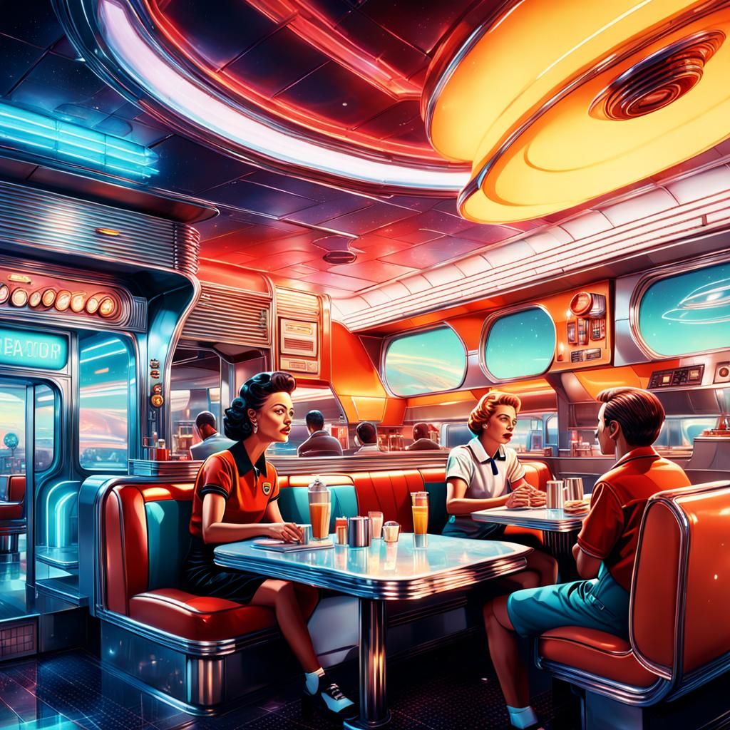 a retro-futuristic diner in space - AI Generated Artwork - NightCafe ...