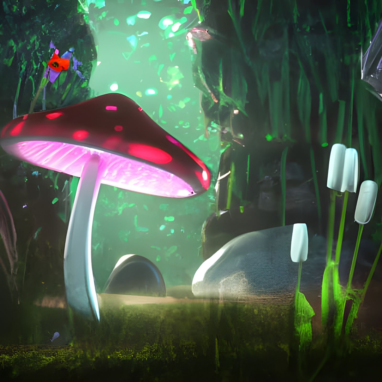 #23 AI-Art: Red Shroom - Fantasy Forest Mushroom Shines with...
