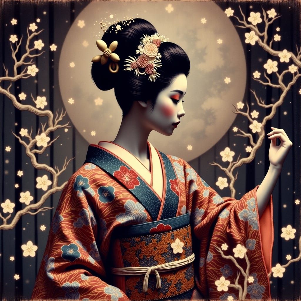 Ethereal Geisha in Traditional Japanese Dance, Ins... - AI Art