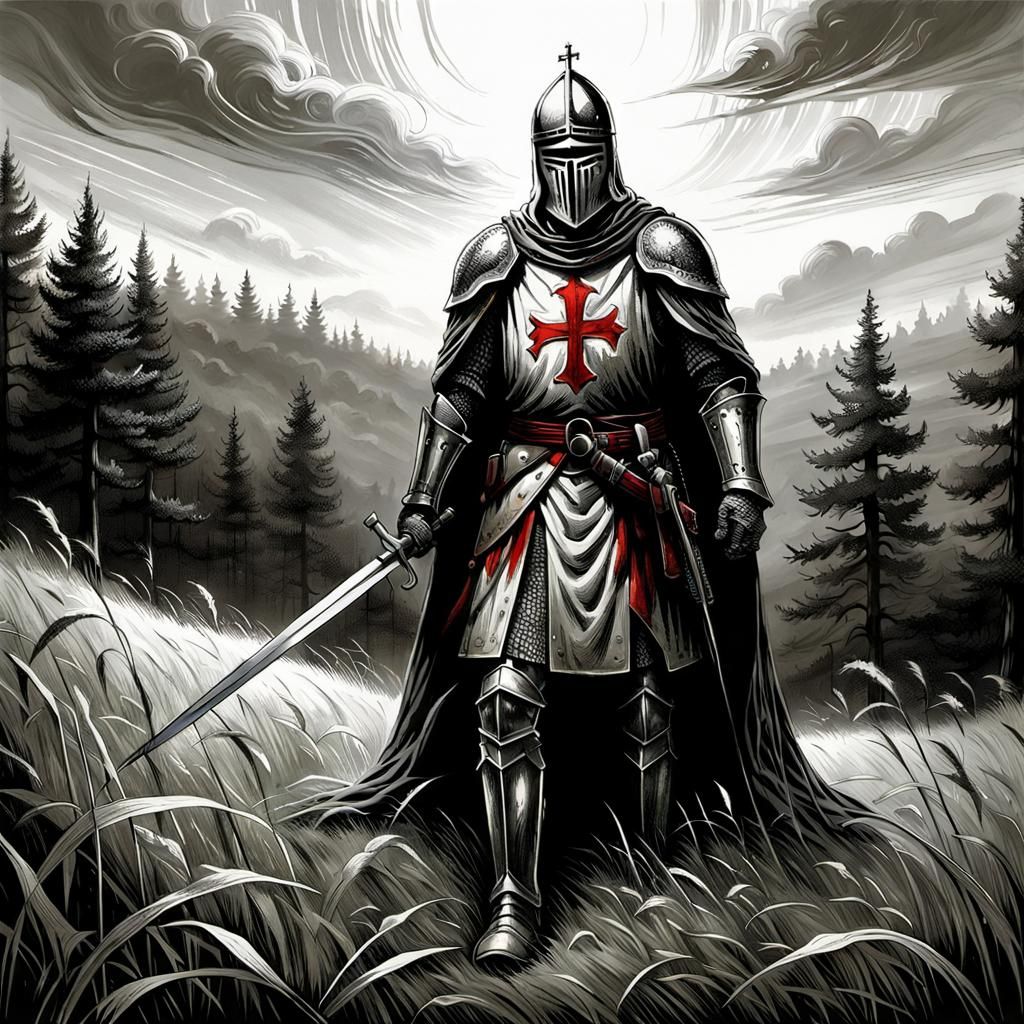 Knight Templar on grassy knoll - AI Generated Artwork - NightCafe Creator