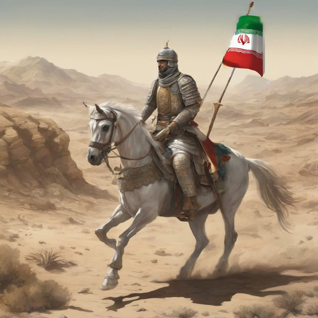 Iranian soldier - Persian Knight on White Horse in Desert B...