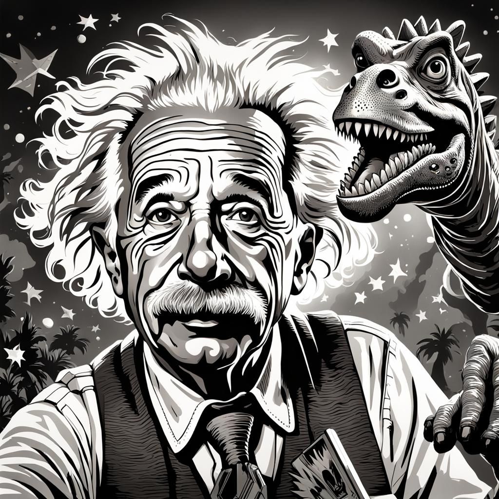 Wacky hiscorical black and white photo of Albert Einstein holiday a ...