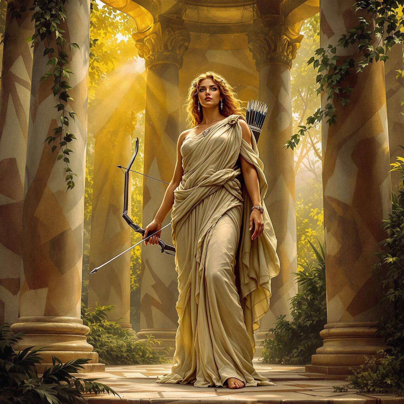 Greek Goddess Bendis in a Temple Oil Painting - AI Art