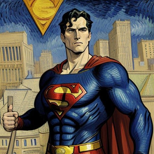 Superman by Vincent van Gogh - Supernatural Cubist Figure in...