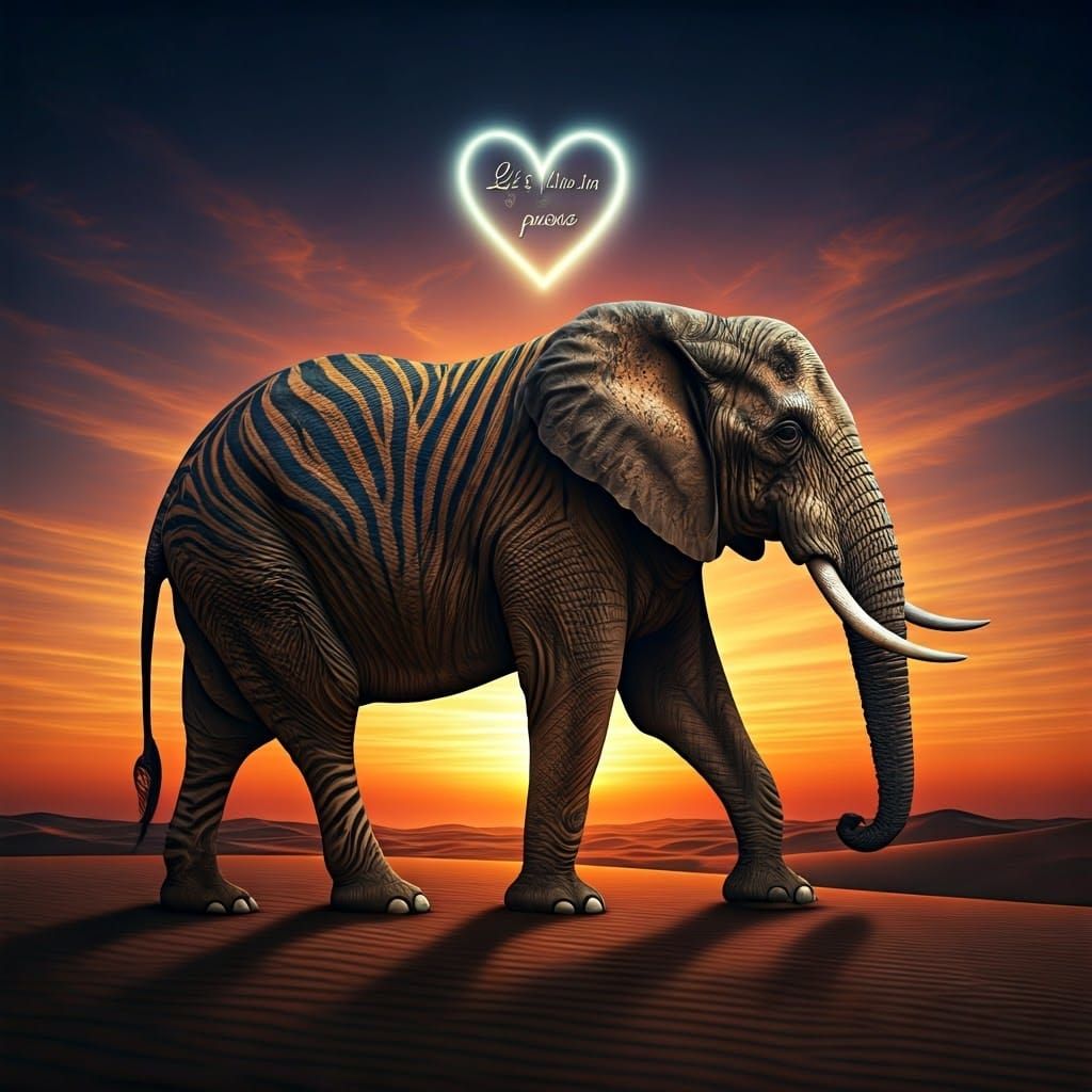 Surreal Elephant in Harmony with Desert Wildlife a... - AI Art