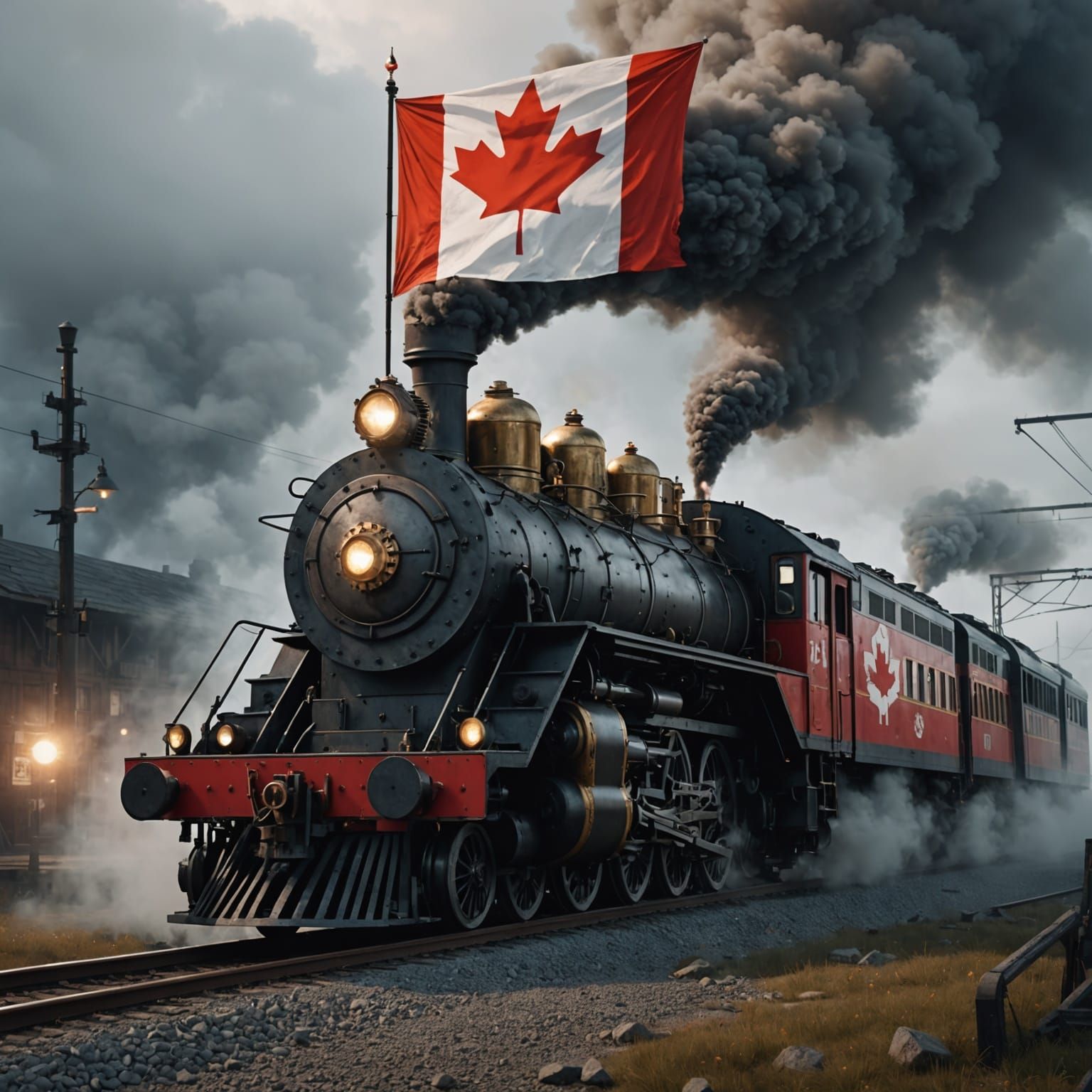 Epic Steampunk Train Unveils Canadian Pride in Dra... - AI Art