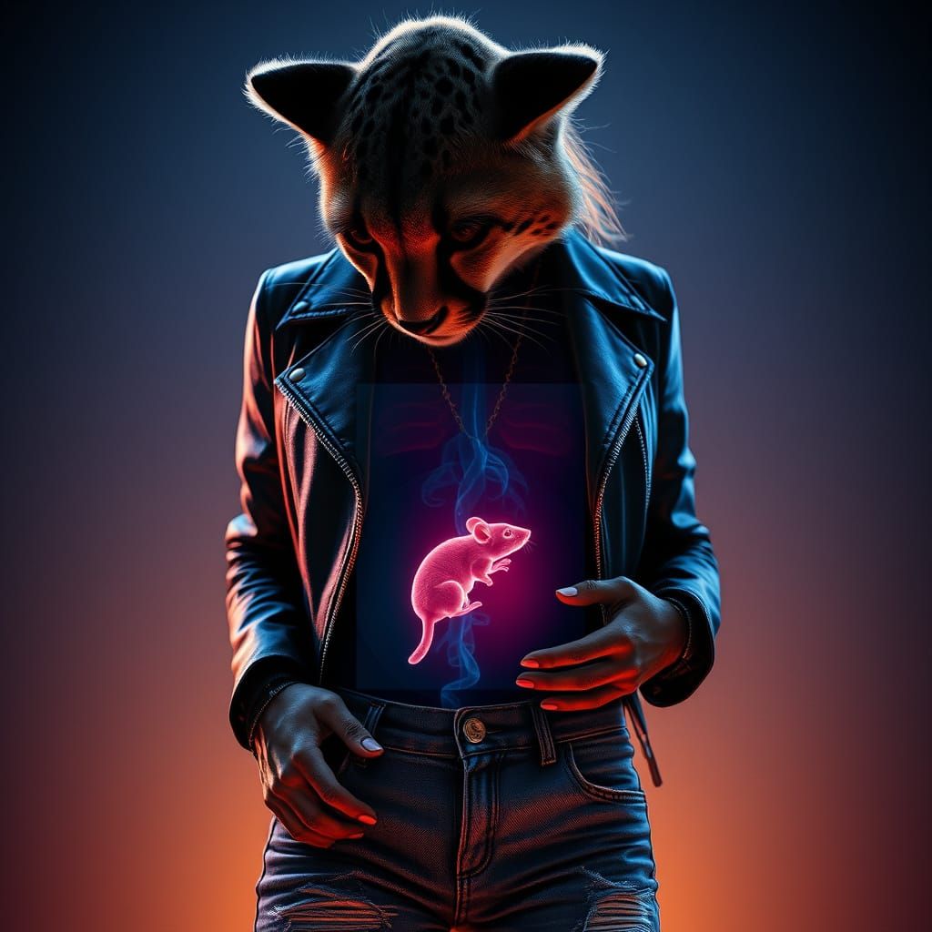 Cyberpunk Female Cheetah X-Ray Mystery - AI Art