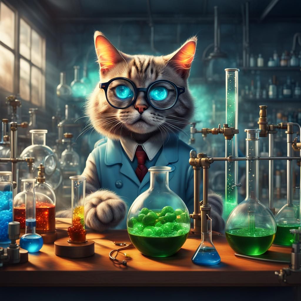 A cat in science laboratory experimenting. - AI Generated Artwork - NightCafe Creator