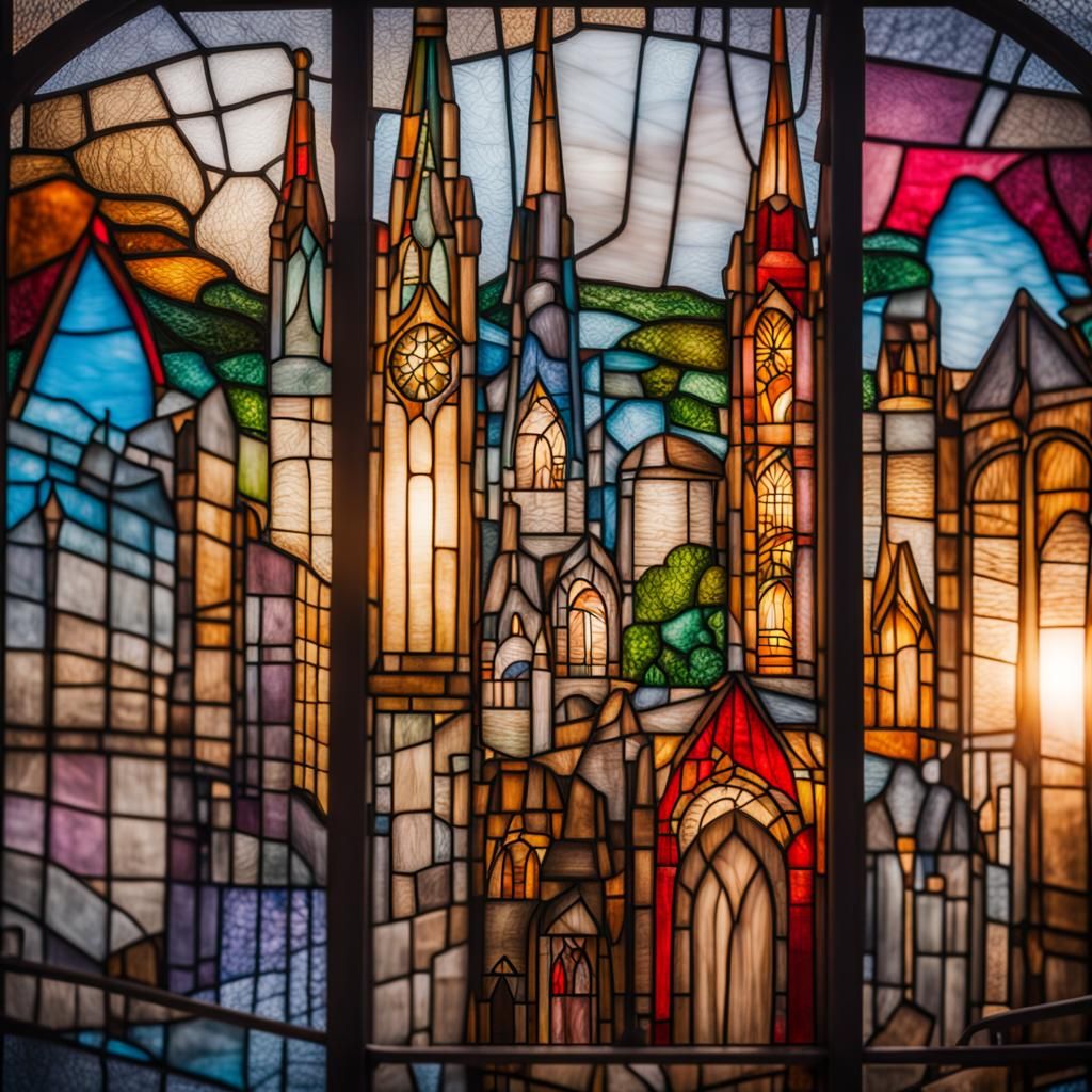 Vibrant Stained Glass Metropolis - AI Art