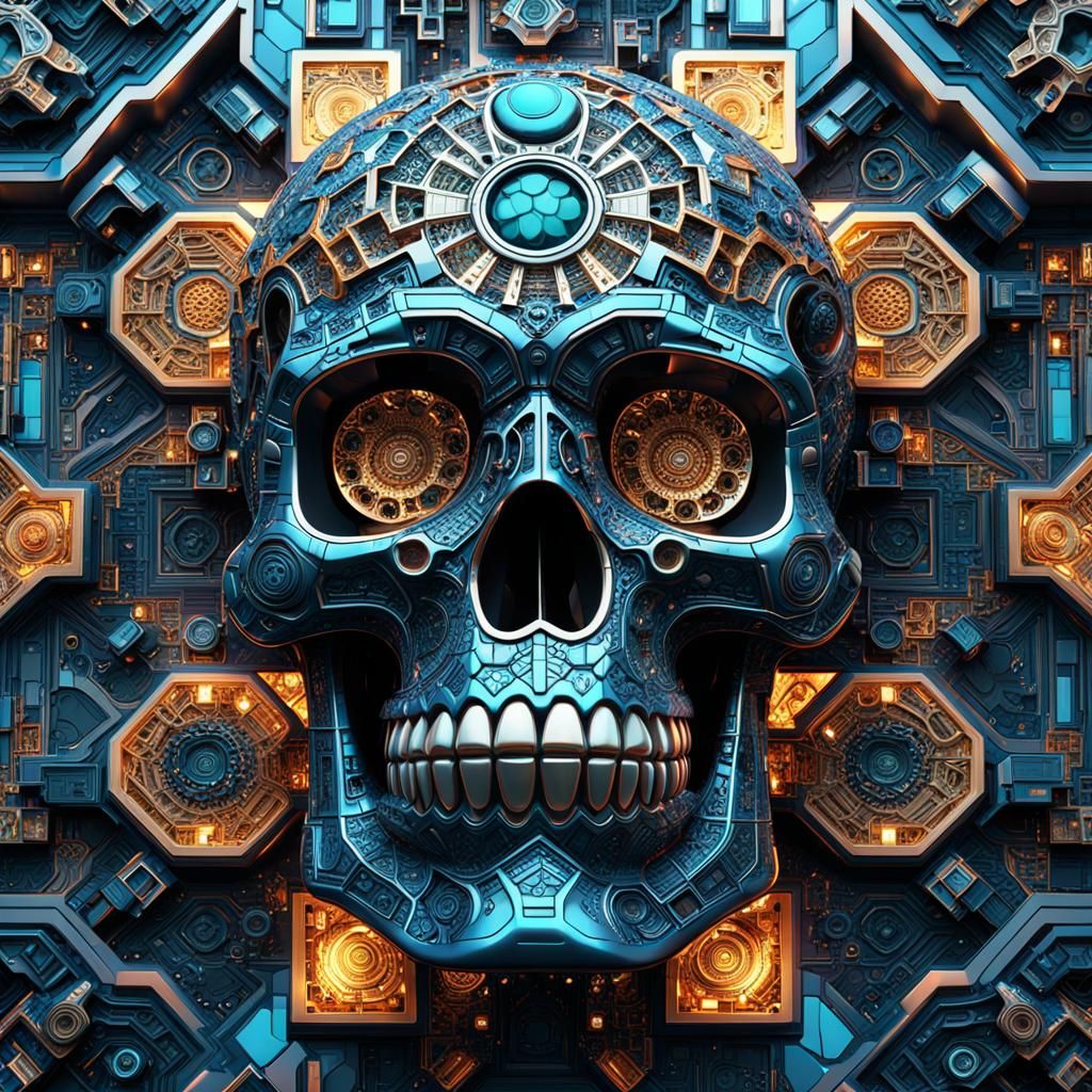 fractal mosaic, sugar skull robot - AI Generated Artwork - NightCafe ...