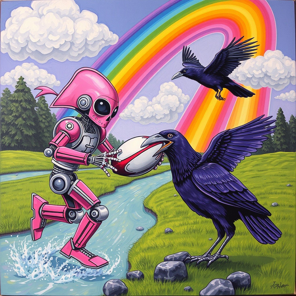 Retrofuturistic Rugby Match Between Robot and Rave... - AI Art