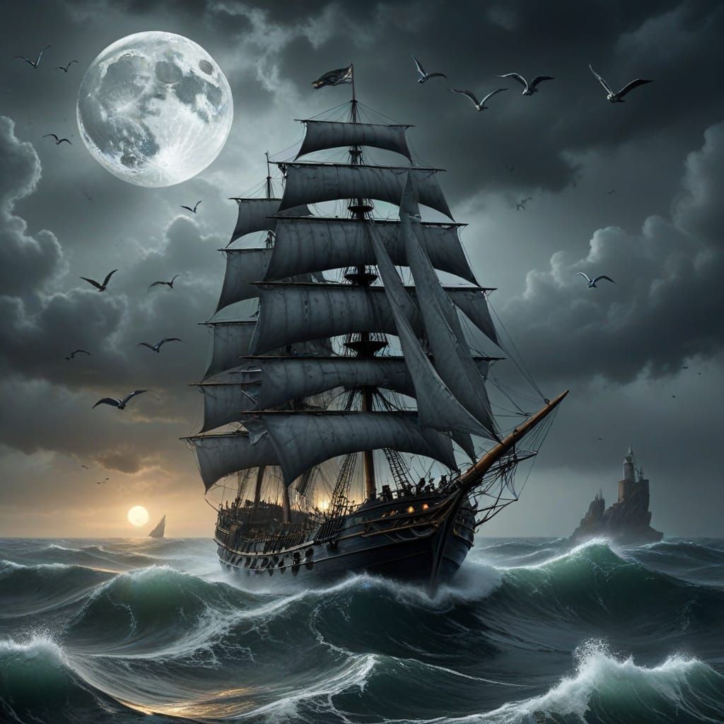 The sea wind howls, a mournful sound, Where waves crash down, a watery ...