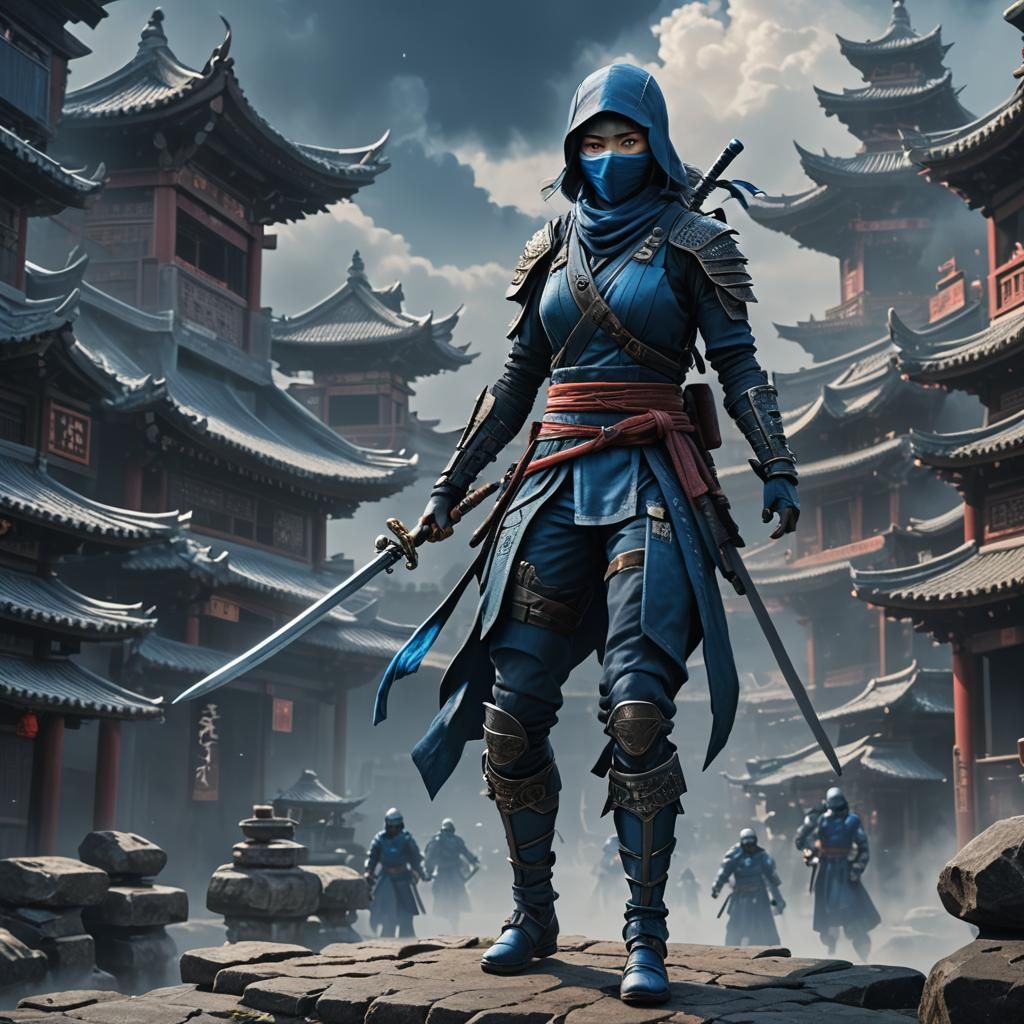 Beutiful female blue ninja - AI Generated Artwork - NightCafe Creator