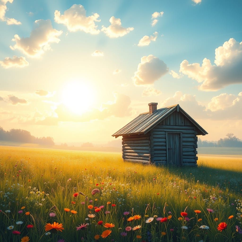 A peaceful dew-covered meadow - Serene Morning Meadow in Whi...