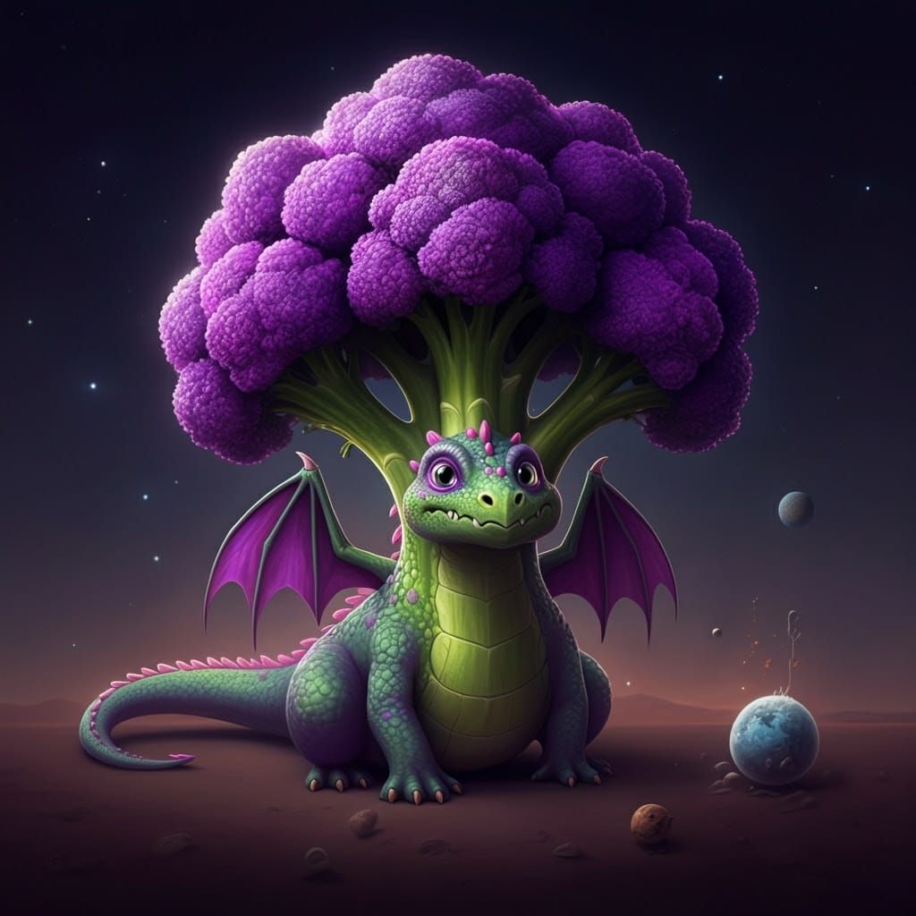 Yesterday, my prized broccoli dragon turned comple... - AI Art