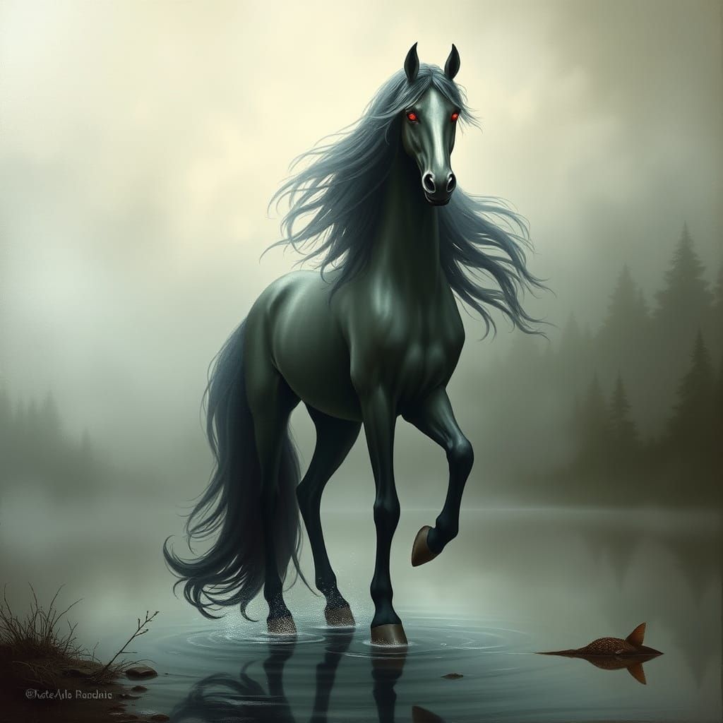 A kelpie - Mystical Lake Goddess with Horse Legs and Red Eye...