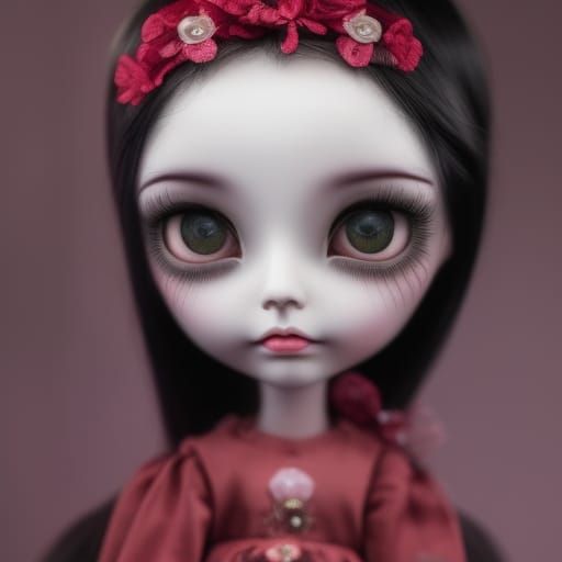 One doll woman, wendesday character, big eyes, kaori yuki Mark Ryden ...