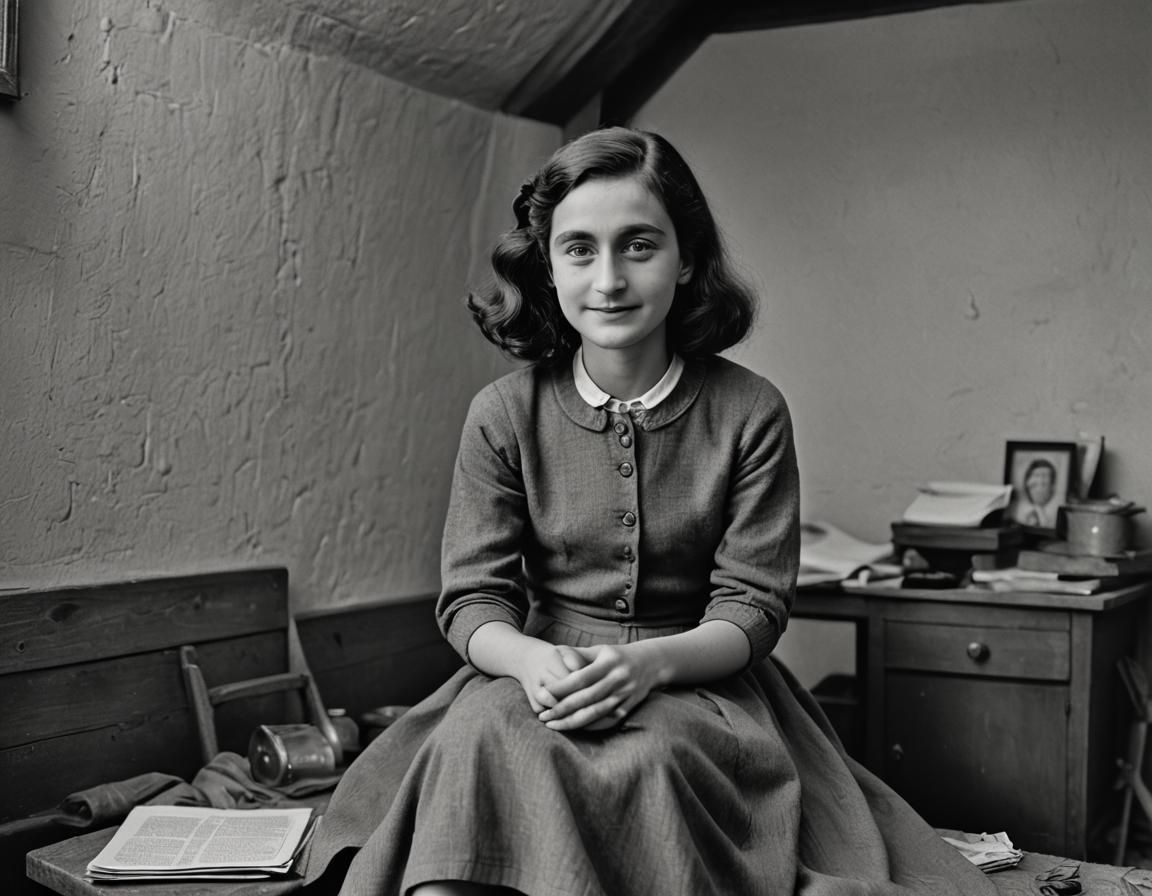 Anne Frank, sitting in her attic hideaway - AI Generated Artwork ...