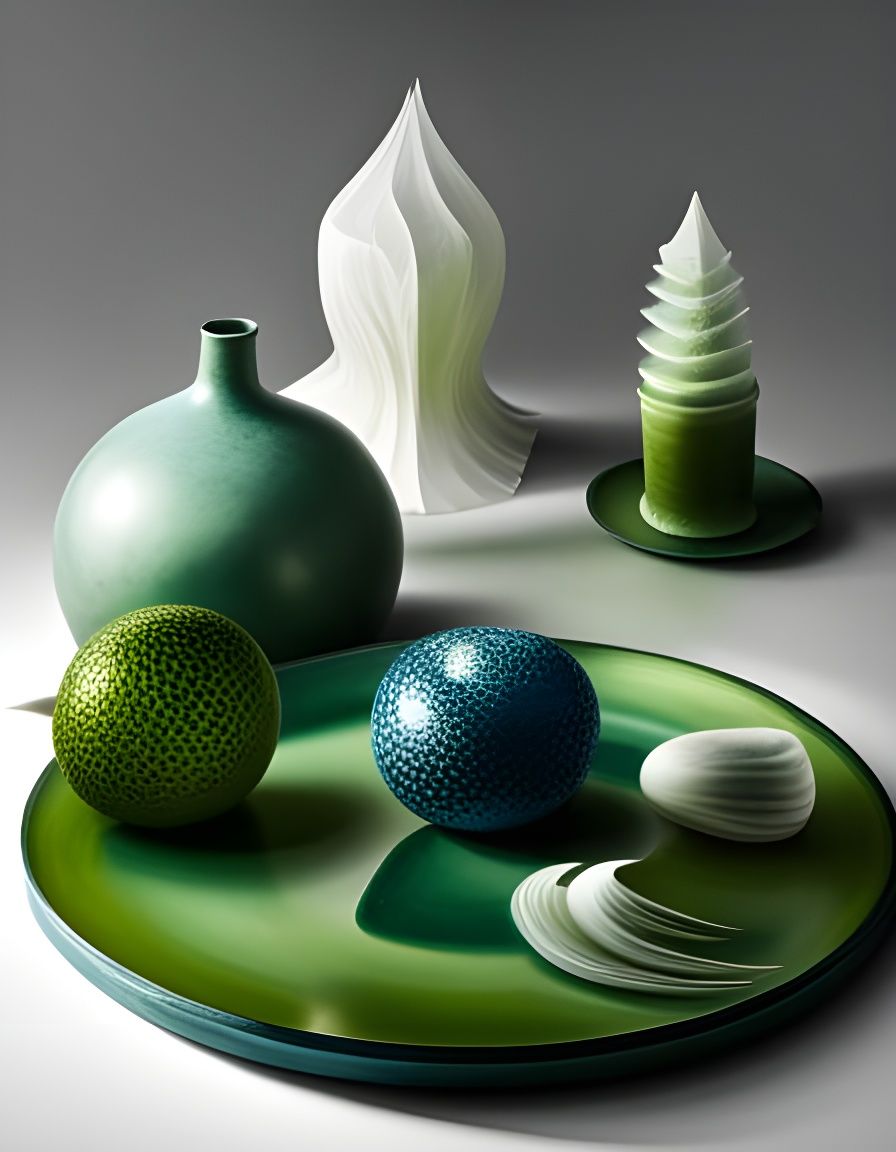 Green and White Objects Never Fail - Vintage Cyanotype Still...