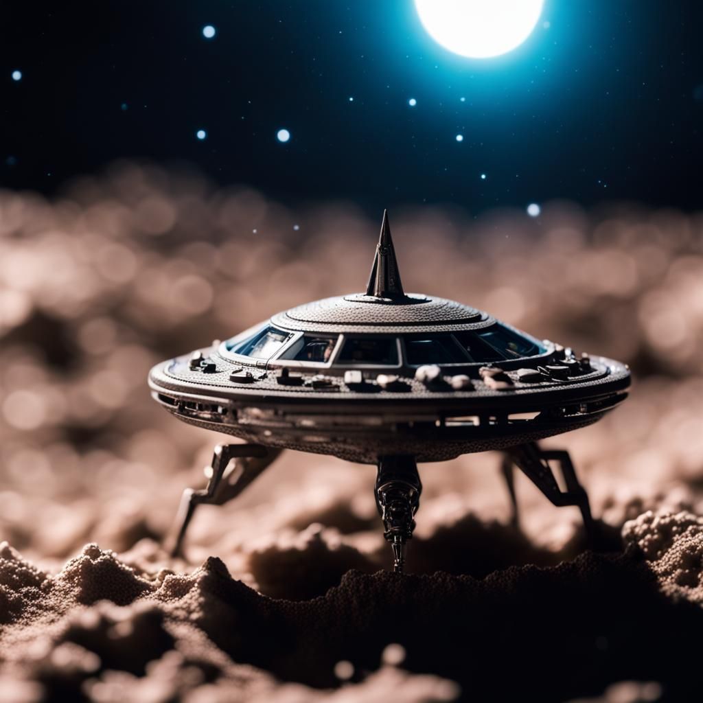 Photograph, Macro, miniature alien spaceship with alien in it on the ...