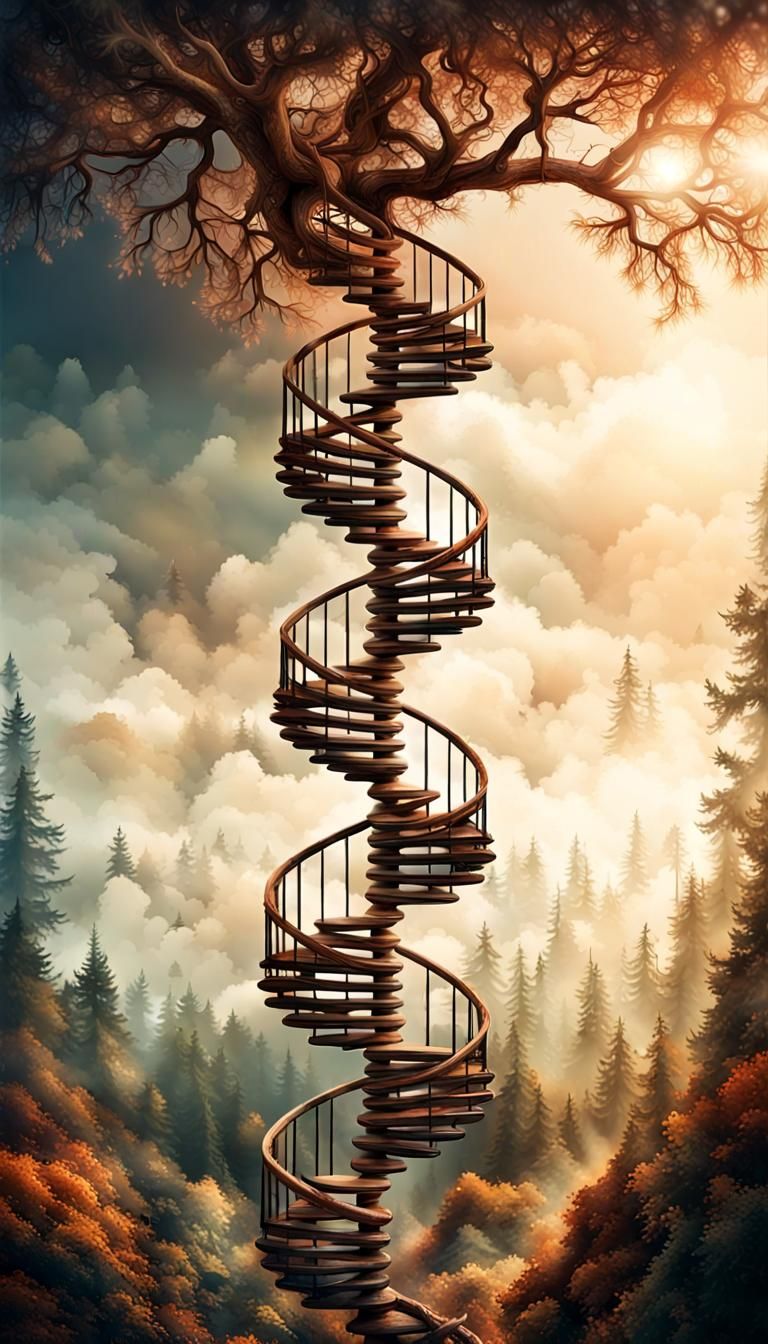 Helix wood stairs - AI Generated Artwork - NightCafe Creator