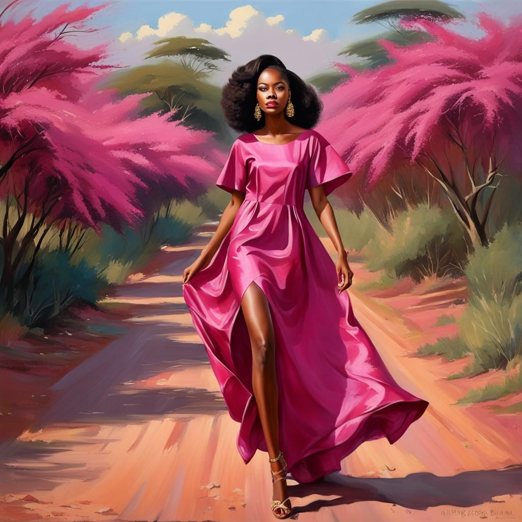 Deep Pink Loose Fitting Evening Gown Cartoon. Redone.