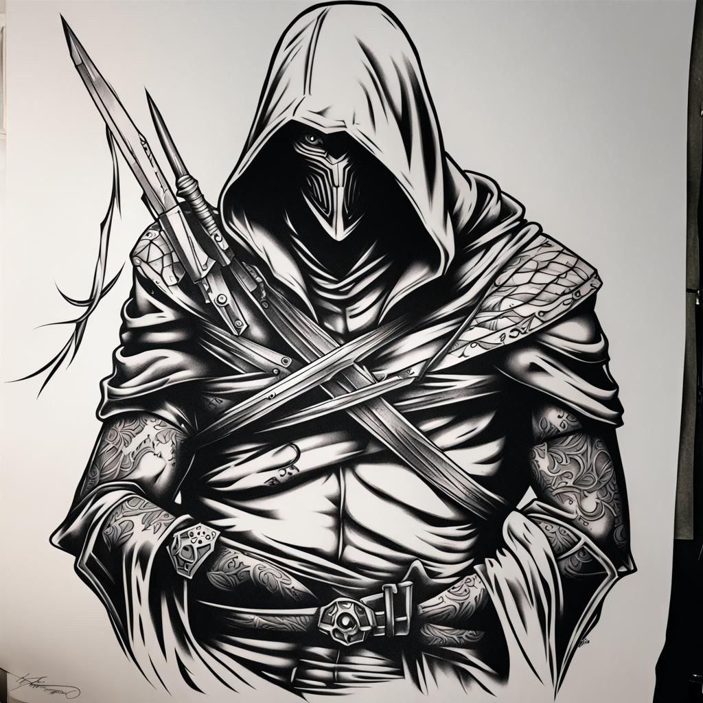 Assassin Tattoo stencil with detail - AI Generated Artwork - NightCafe ...
