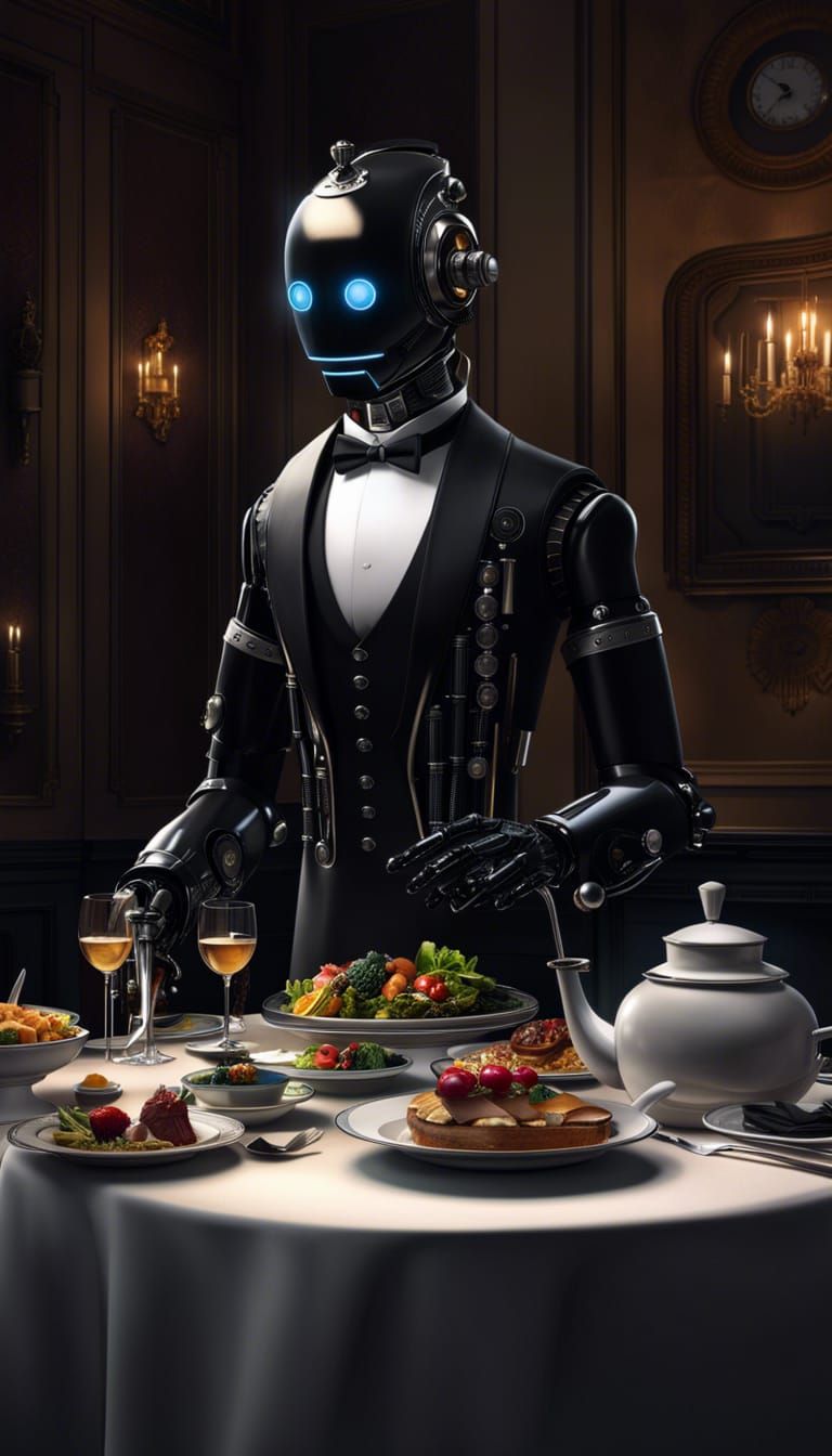 Robotic Man Butler serving Dinner to it Master - AI Generated Artwork ...